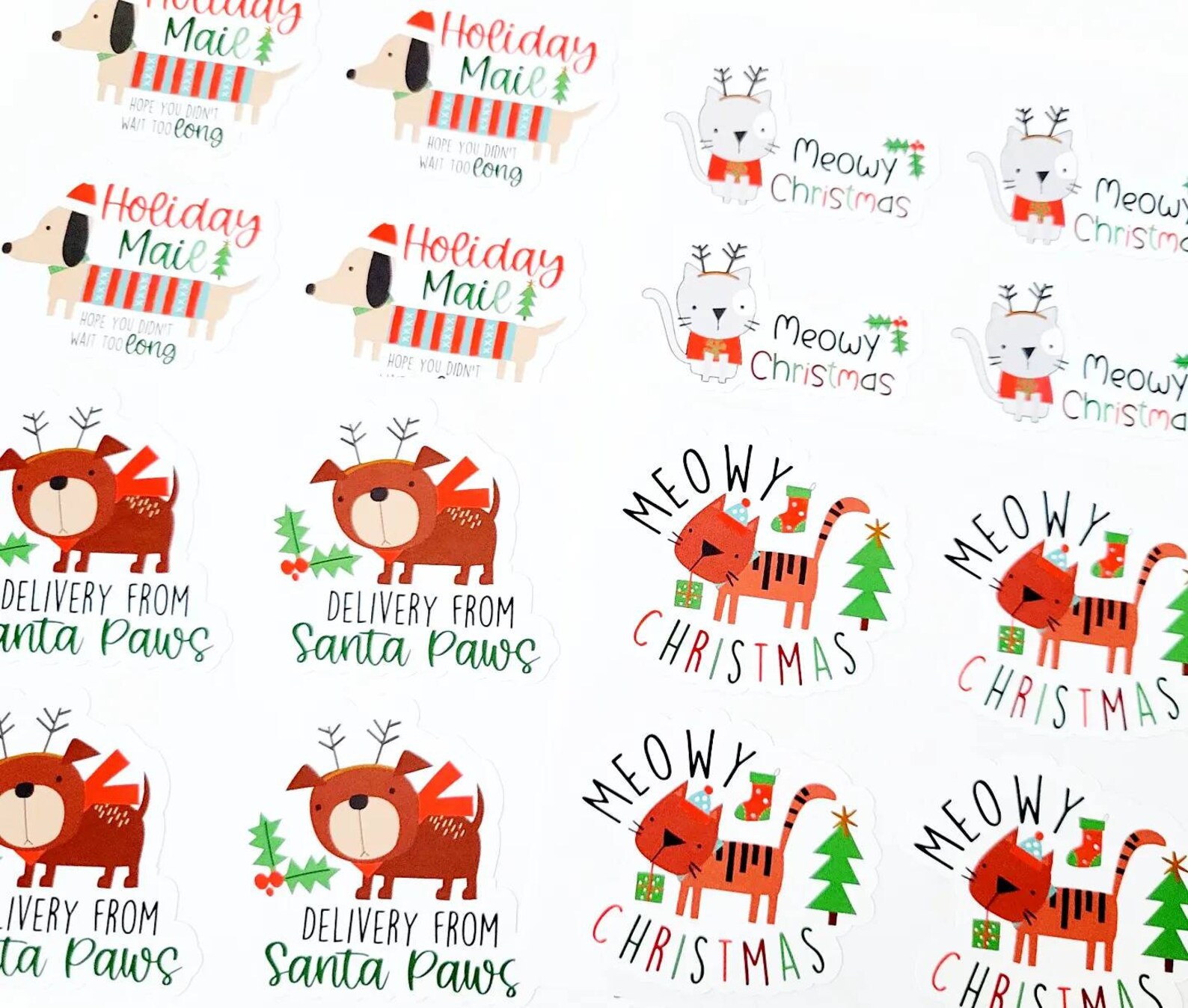 Merry Mail Stickers, Christmas Happy Mail Stickers, Cat Dog Christmas ...