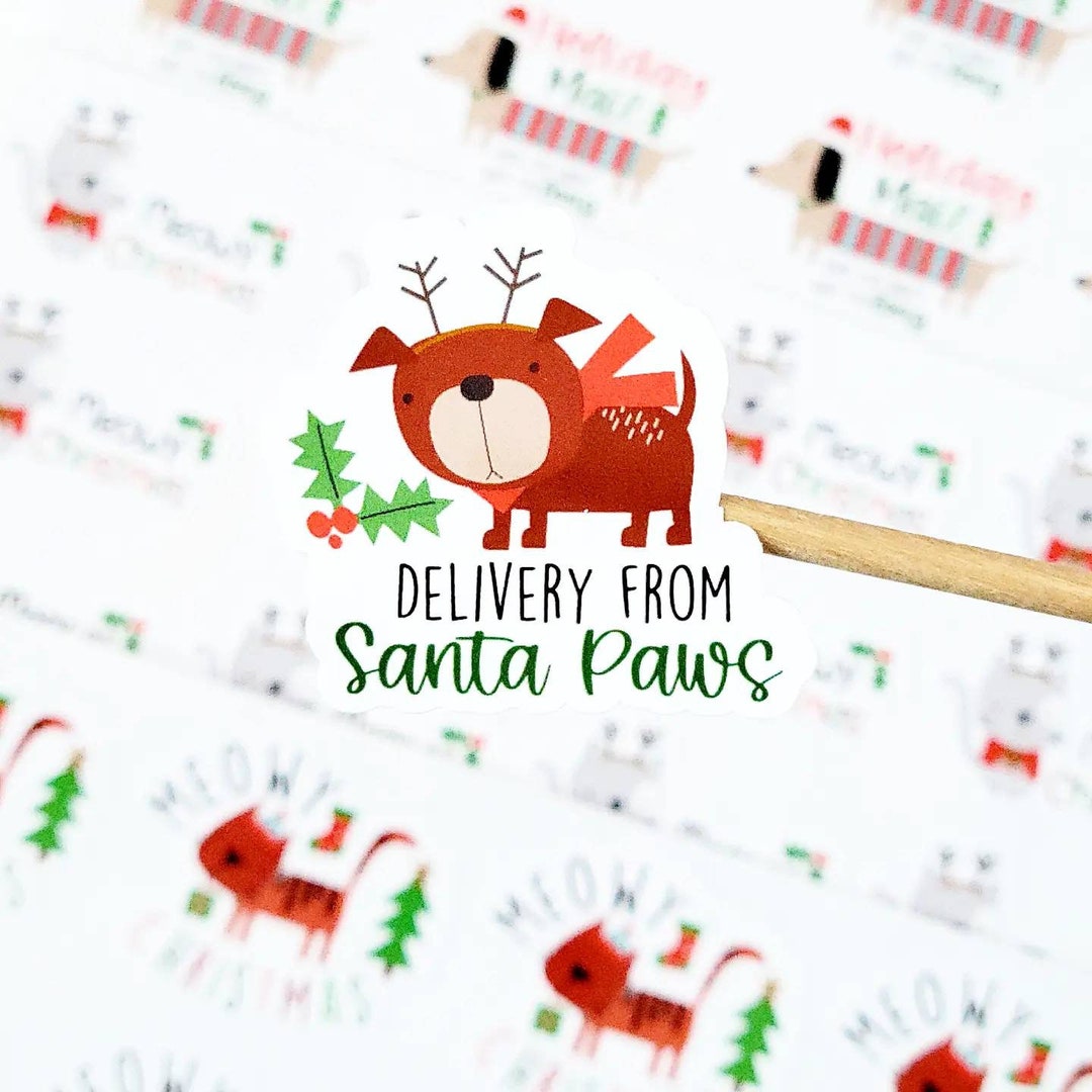 Merry Mail Stickers, Christmas Happy Mail Stickers, Cat Dog Christmas ...