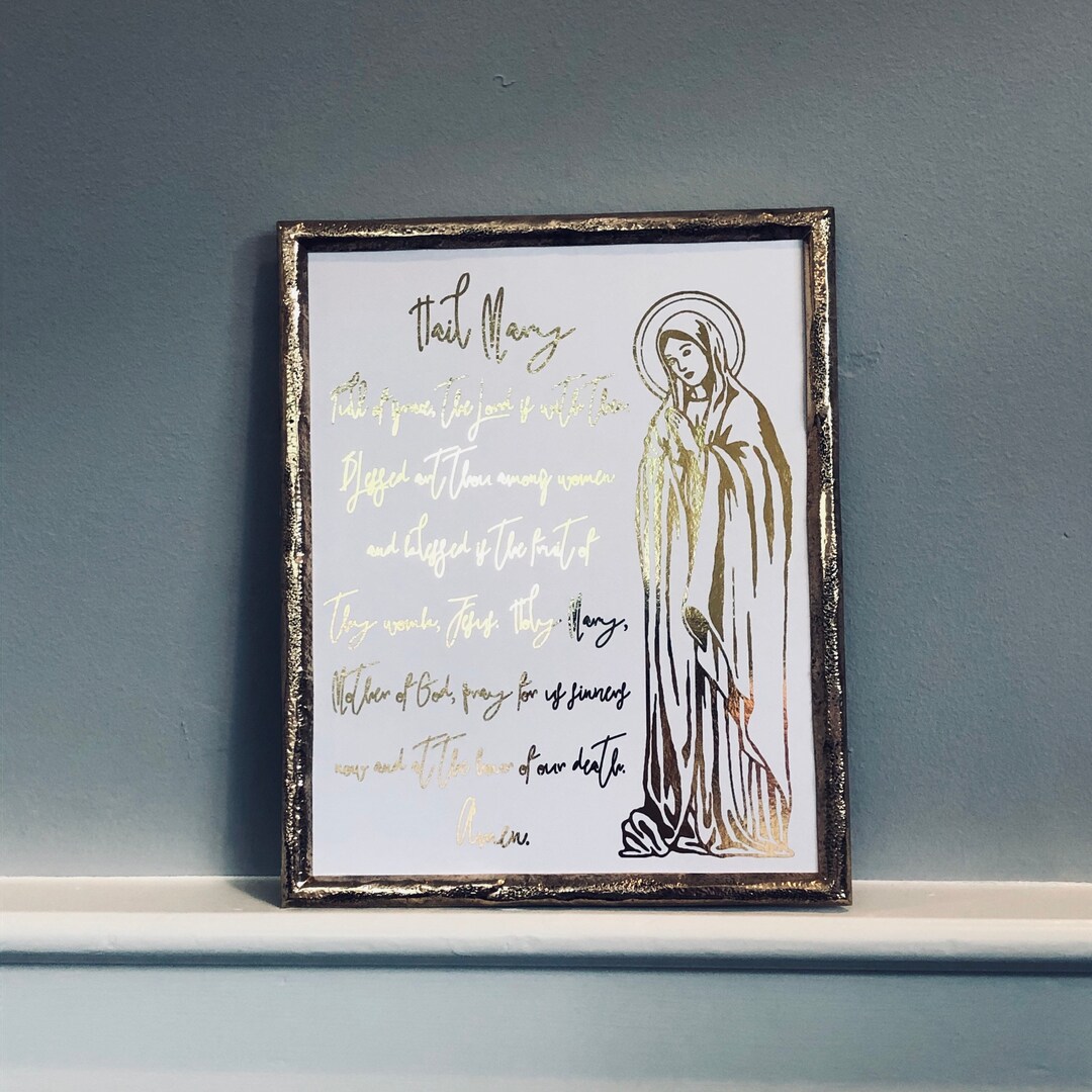 Hail Mary Prayer With Blessed Virgin Mary Mother of God Metallic Gold ...