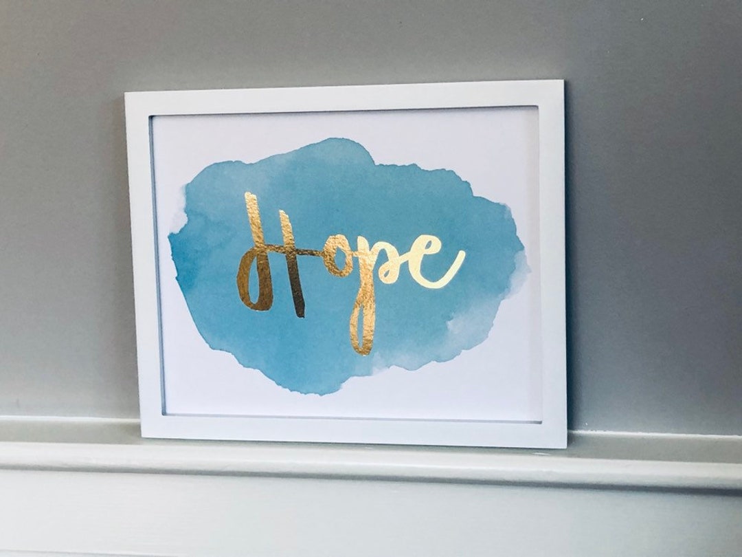 Hope Print Christian Art Catholic Art Blue Watercolor Gold Foil Print ...