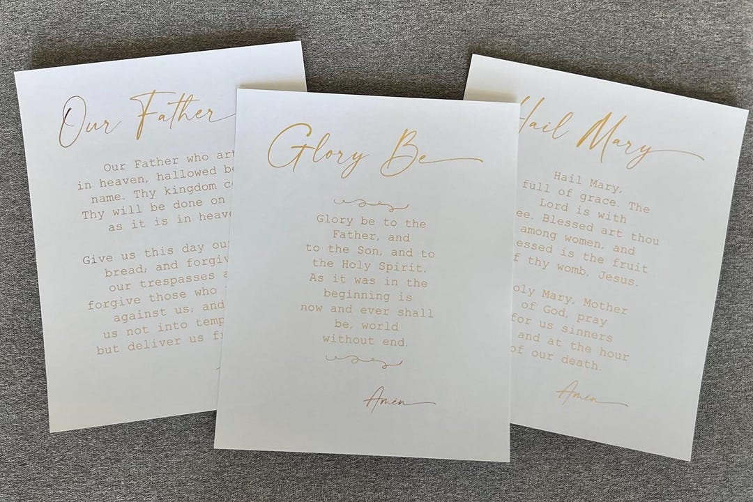 Our Father Glory Be Hail Mary Set of 3 Prayers Catholic Art the Lords ...