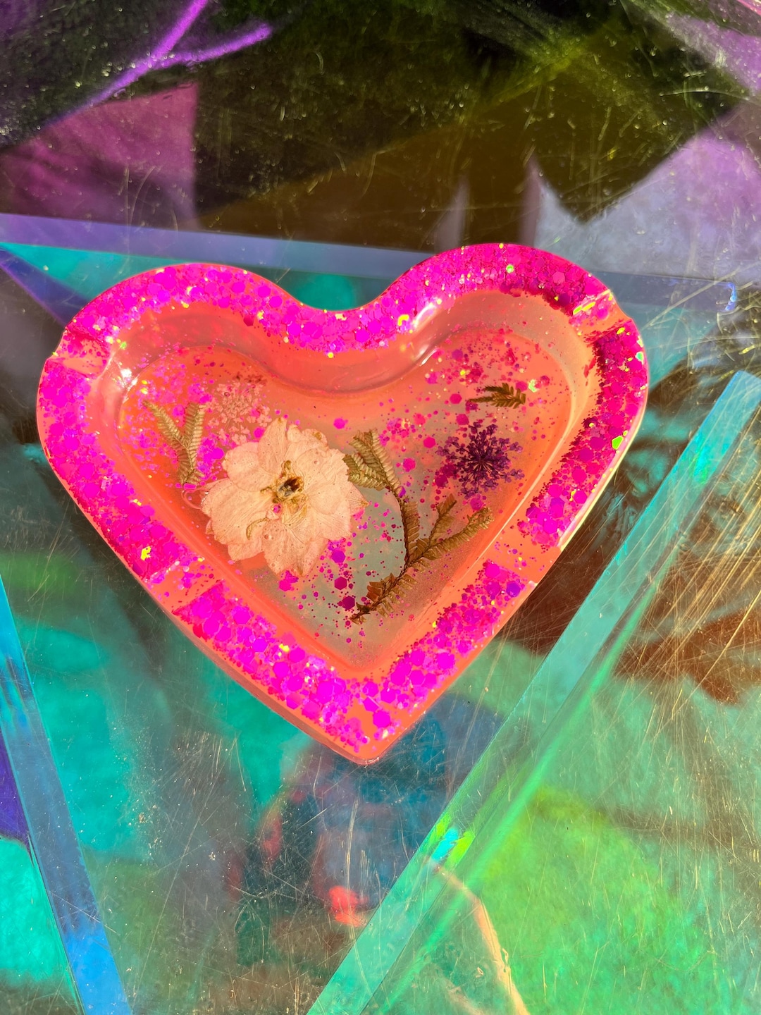 Resin Heart Ashtray With Flowers - Etsy