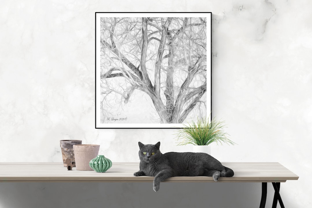 Black and White Tree Print/black and White Art/ Tree Painting Black and ...
