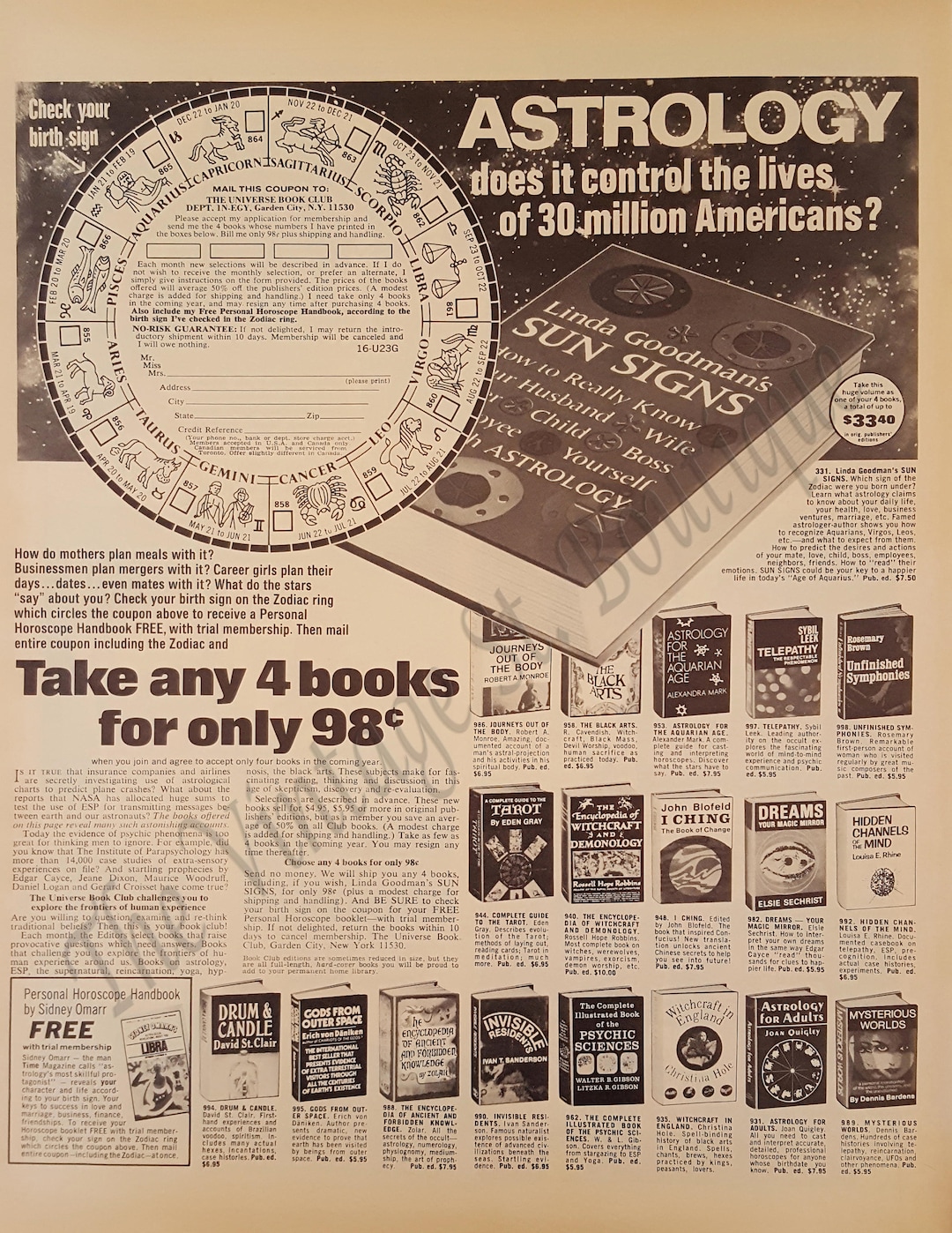 Vintage Astrology Book Advertisement From Saturday Evening Post 1971 ...