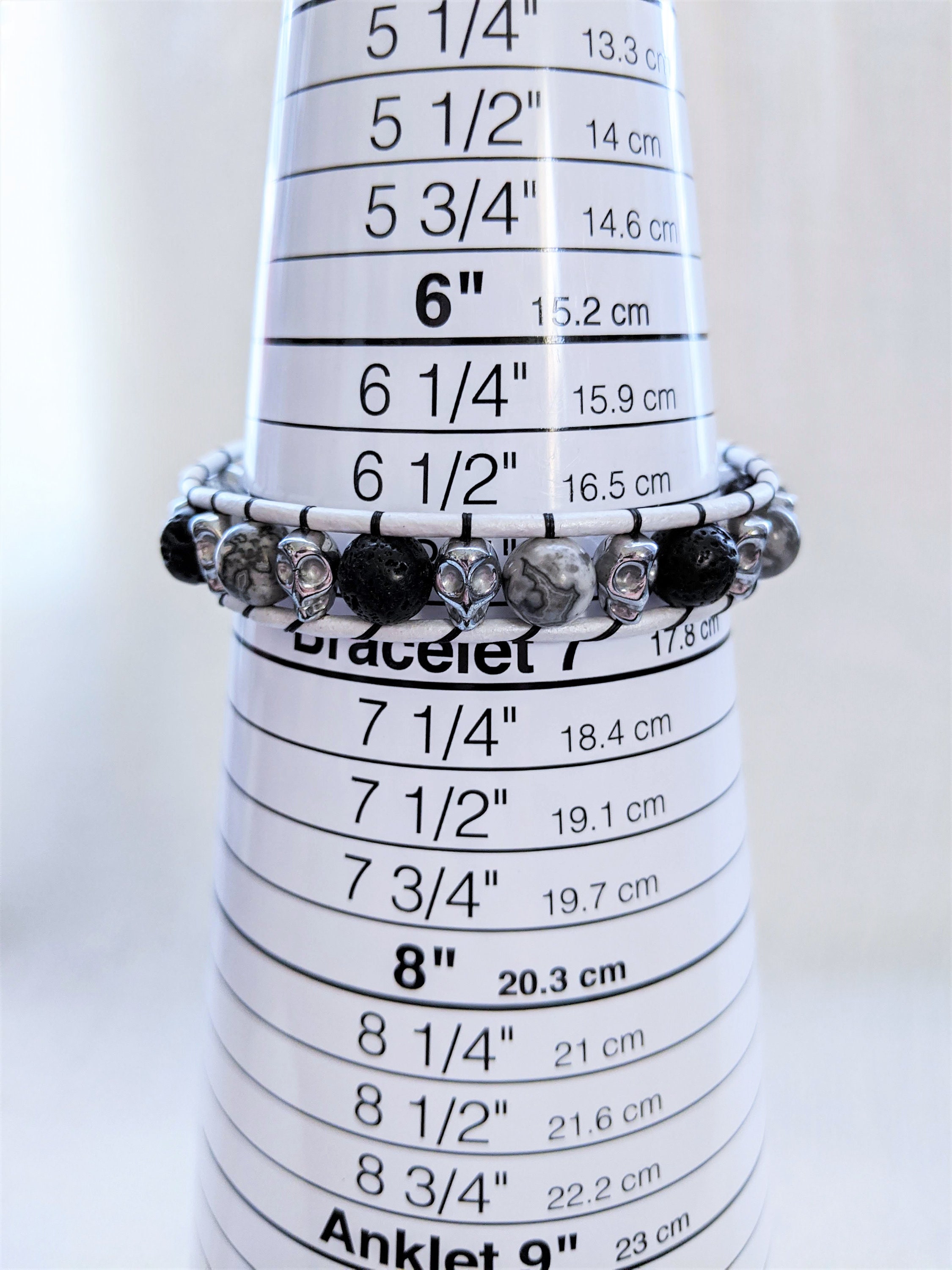 Leather Ladder Stitch Bracelet - Black and White Skull - Etsy