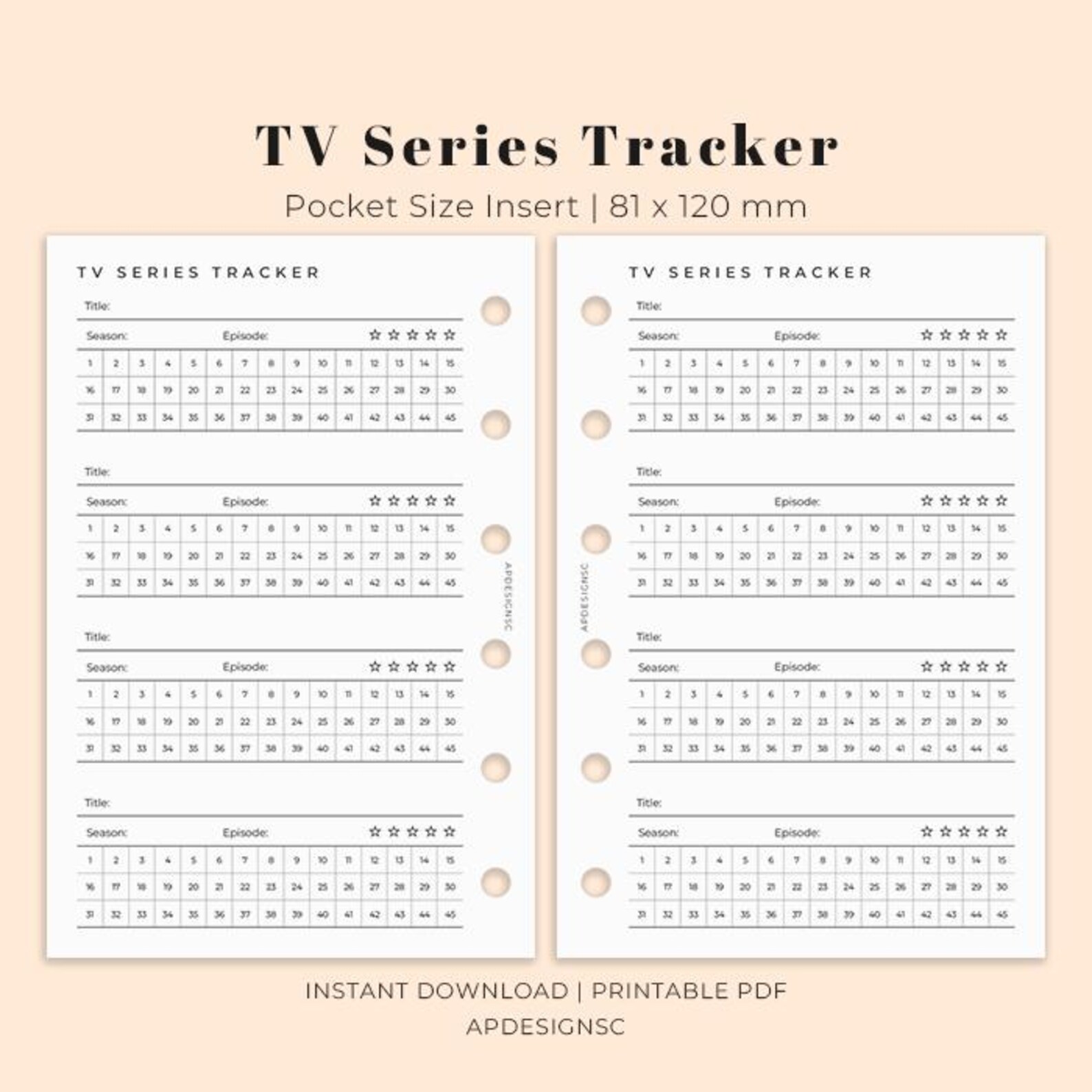 TV Series Tracker Printable Pocket Insert , TV Series Log Planner ...