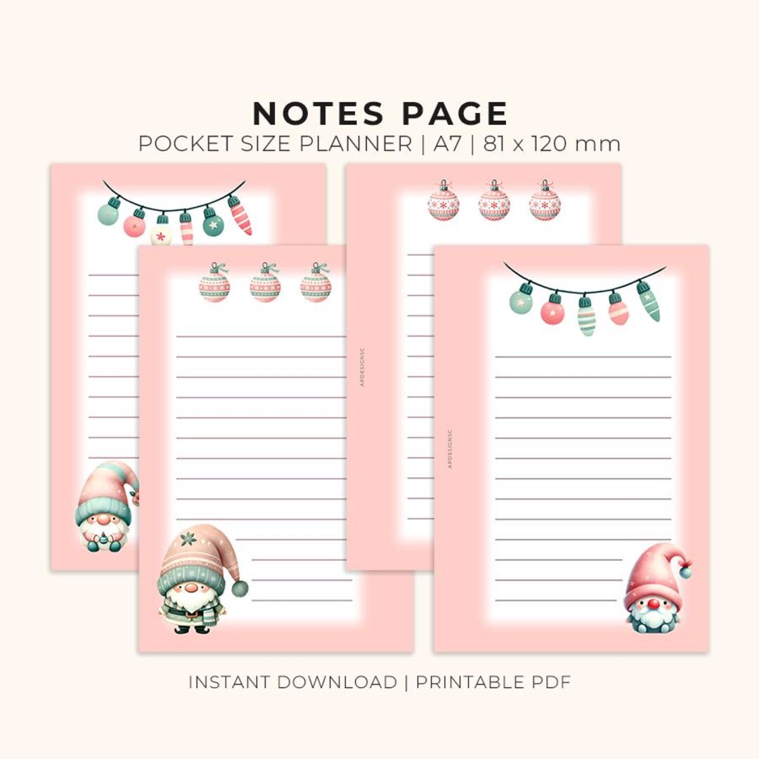 Christmas Notes Page Printable, Pocket Size Planner Insert, Printable ...