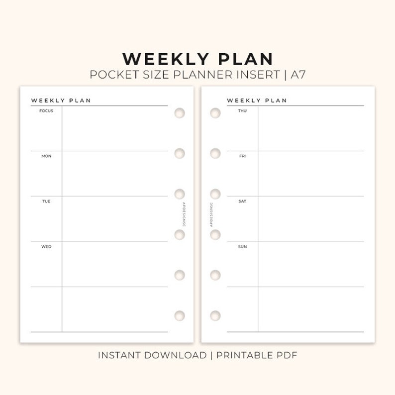 Weekly Plan Insert Pocket Size Printable, Planner Insert for Pocket ...