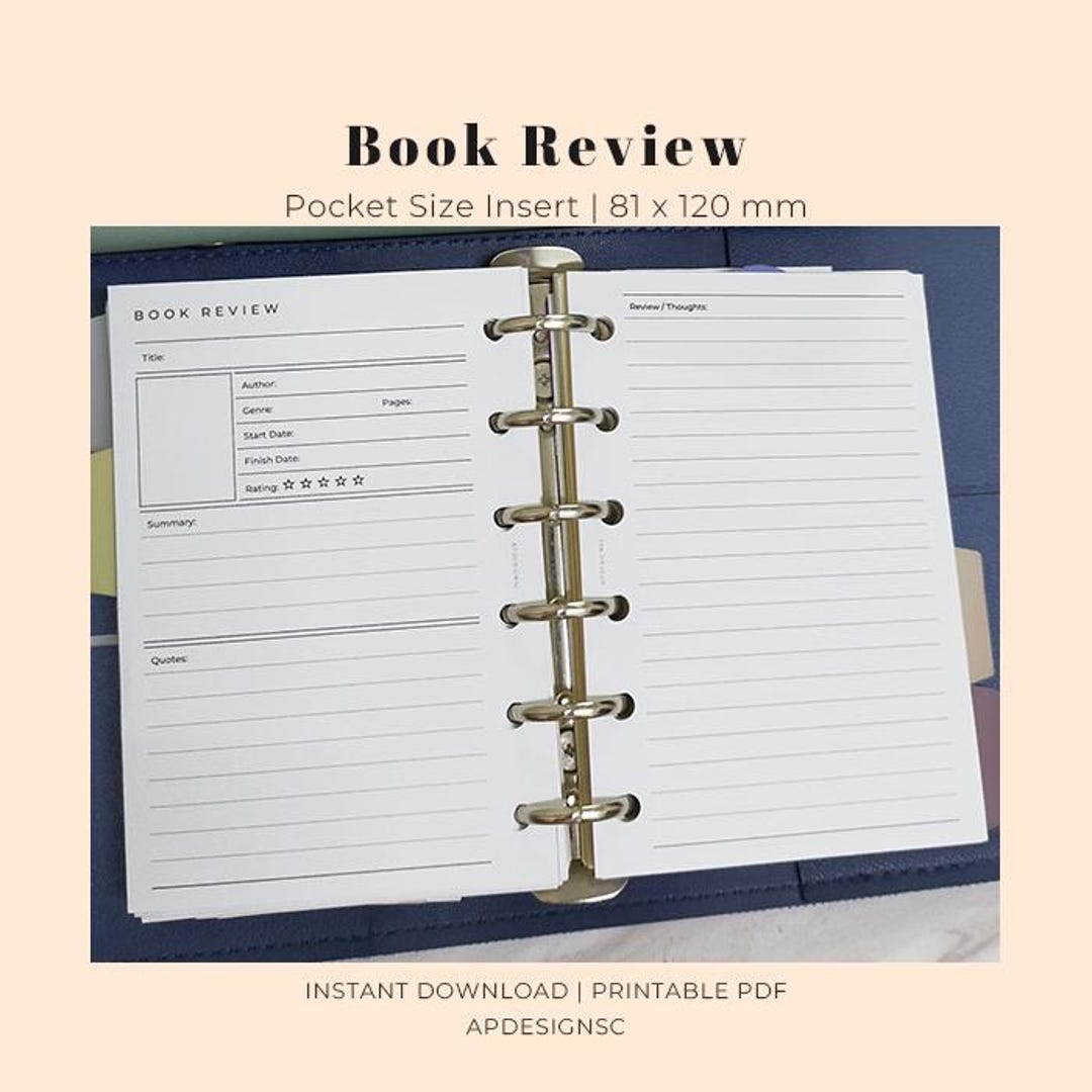 Book Review Pocket Printable, A7 Planner Insert PDF, Reading Printable ...