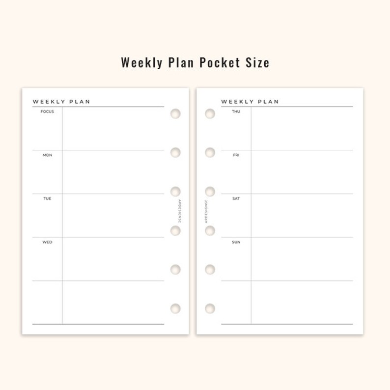 Weekly Plan Insert Pocket Size Printable, Planner Insert for Pocket ...