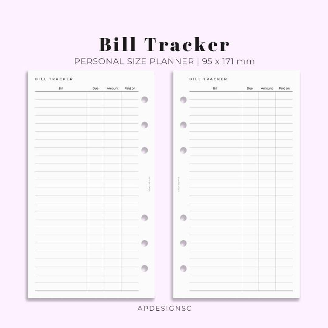 Bill Tracker Insert Personal Size Printable, Planner Insert for ...