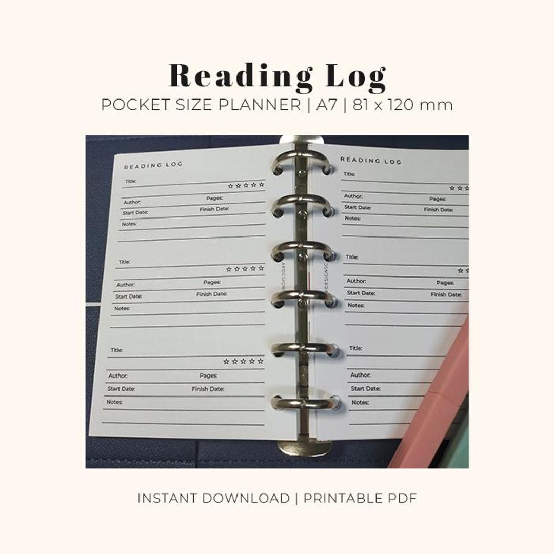 Reading Log Insert Pocket Size Printable, Planner Insert for Pocket ...