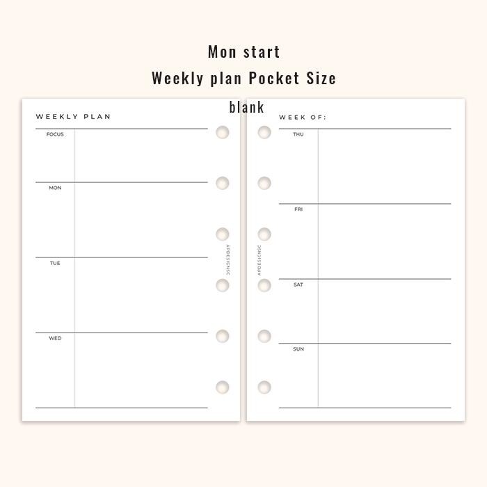 Weekly Plan Insert Pocket Size Printable, WO2P Mon Start Planner Insert ...