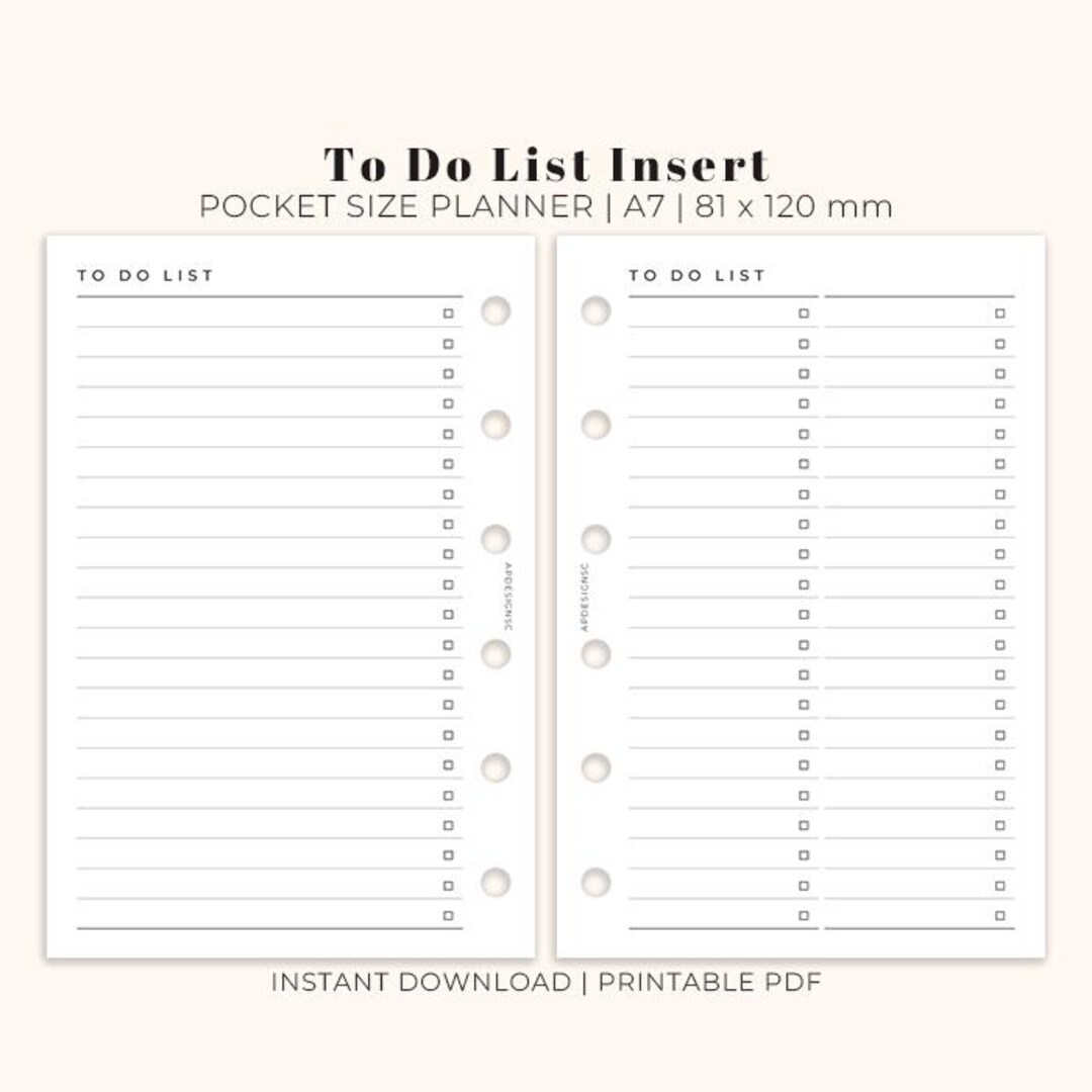 To Do List Insert Pocket Size Printable, Planner Insert for Pocket Size ...