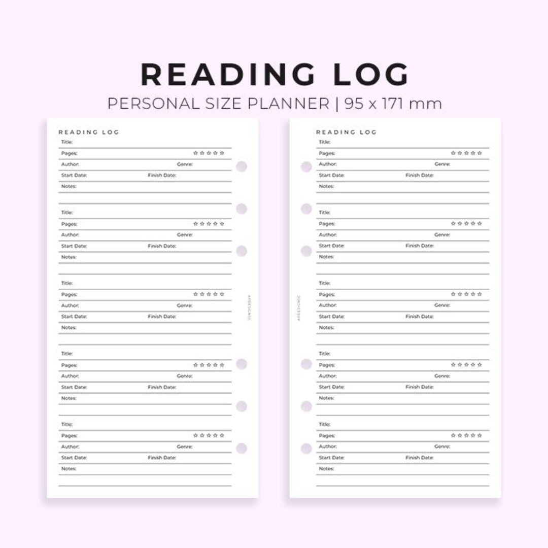 Reading Log Insert Personal Size Printable, Planner Insert for Personal ...