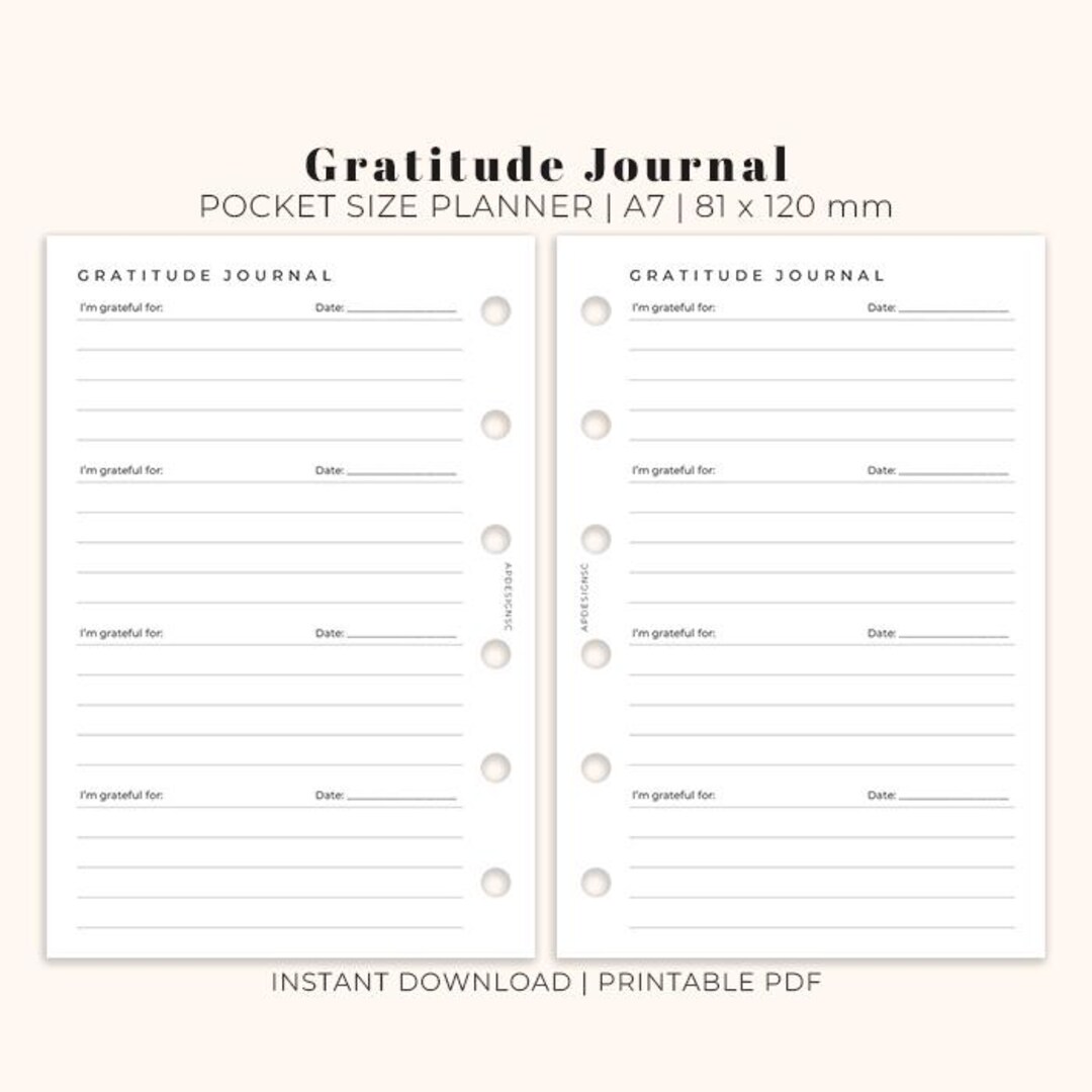 Gratitude Journal Pocket Size Printable, Planner Insert for Pocket Size ...