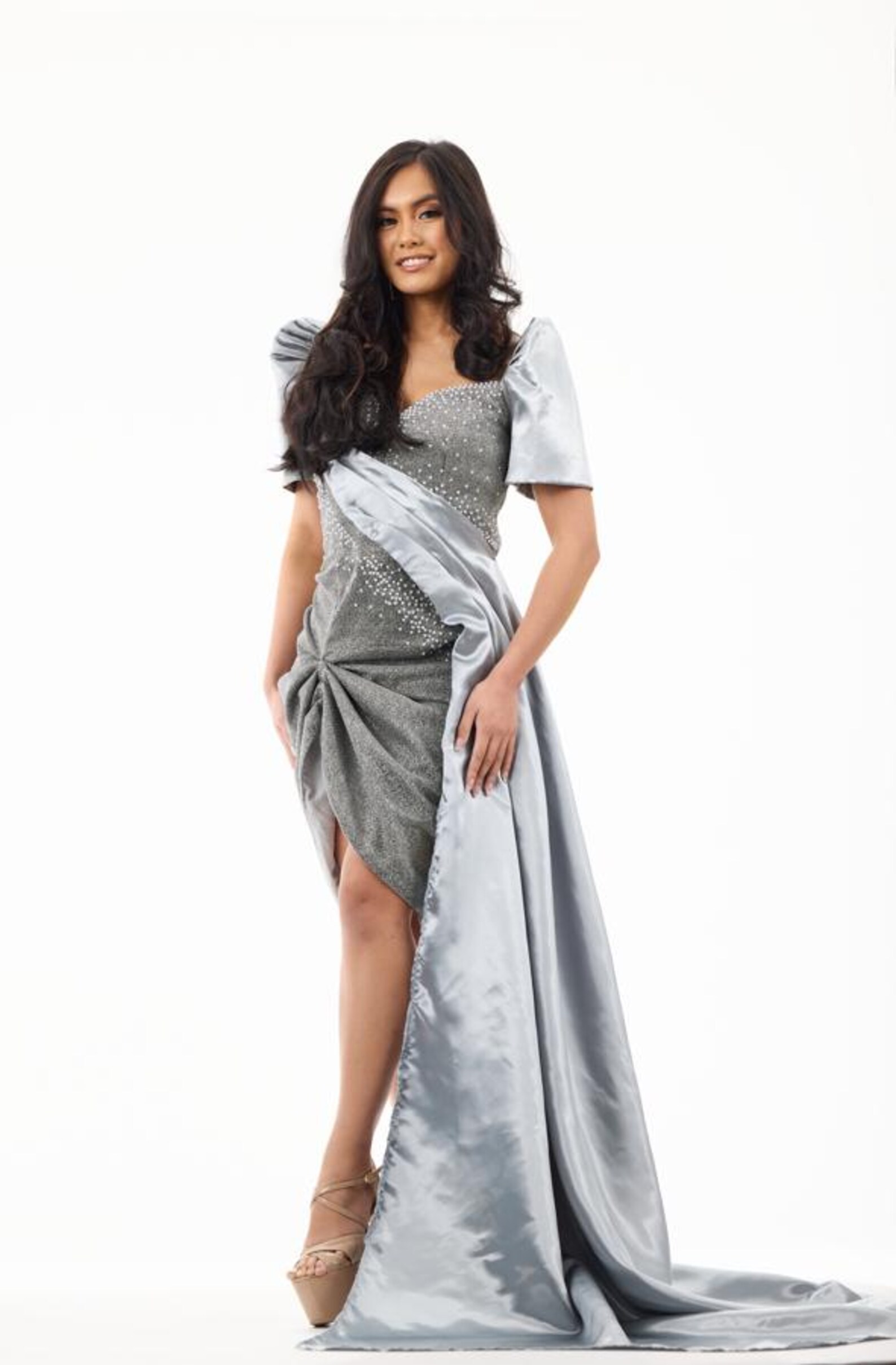 Elegant Silver Gray Modern Filipiniana Dress - Uzzo Collection ...