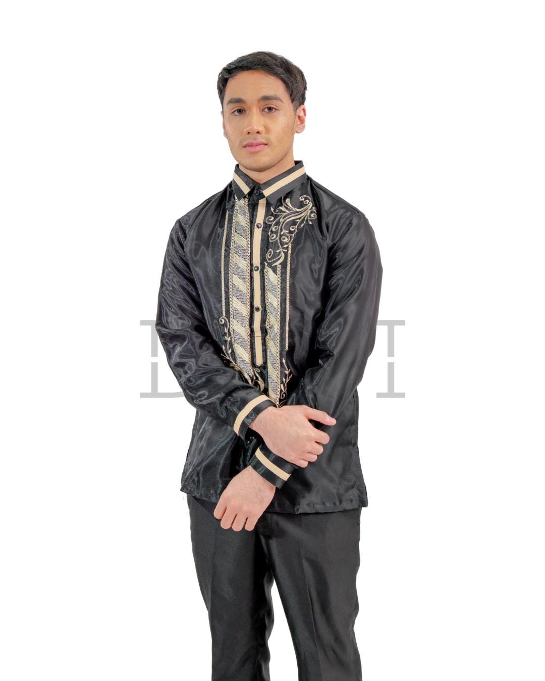 Elegant Black and Beige Modern Barong Tagalog - Filipino Formal Wear ...