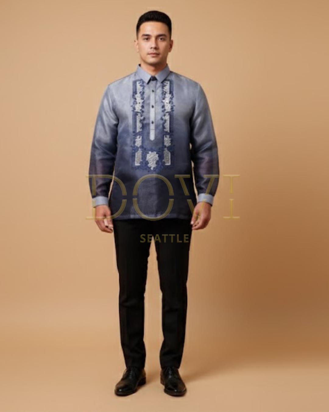Ombre Navy Blue Barong Tagalog: Modern Embroidered Filipino Formal Wear ...