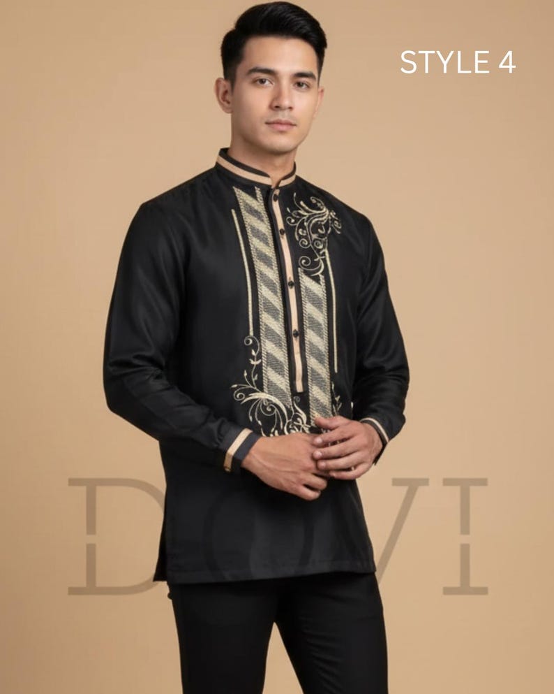 Elegant Black and Beige Modern Barong Tagalog - Filipino Formal Wear ...