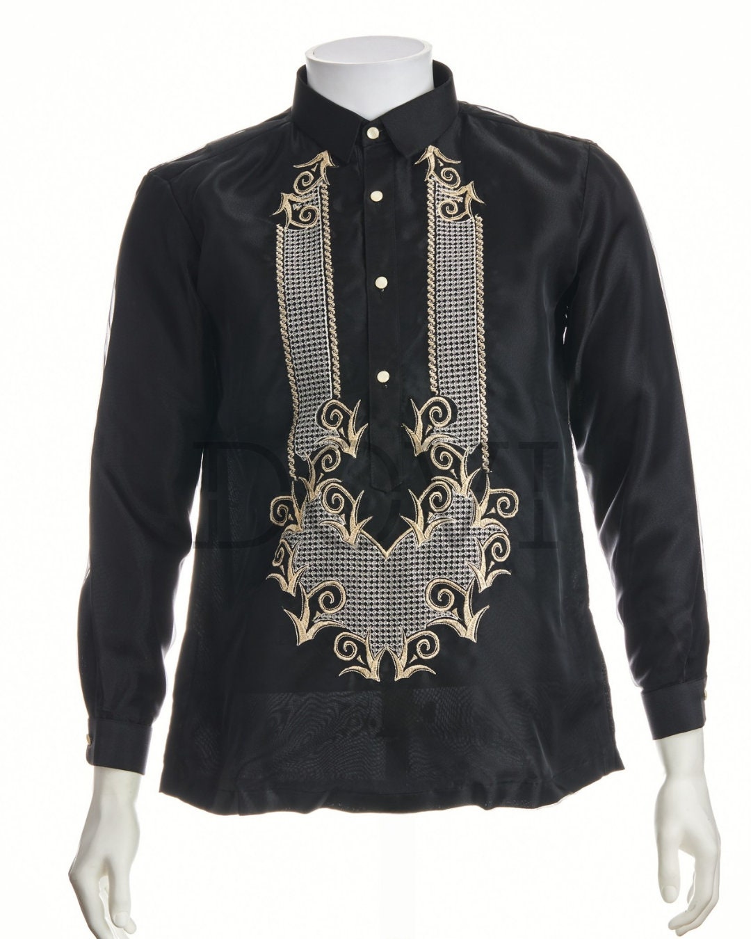 Modern Black Barong Tagalog: Elegant Filipino Formal Wear for Men's ...