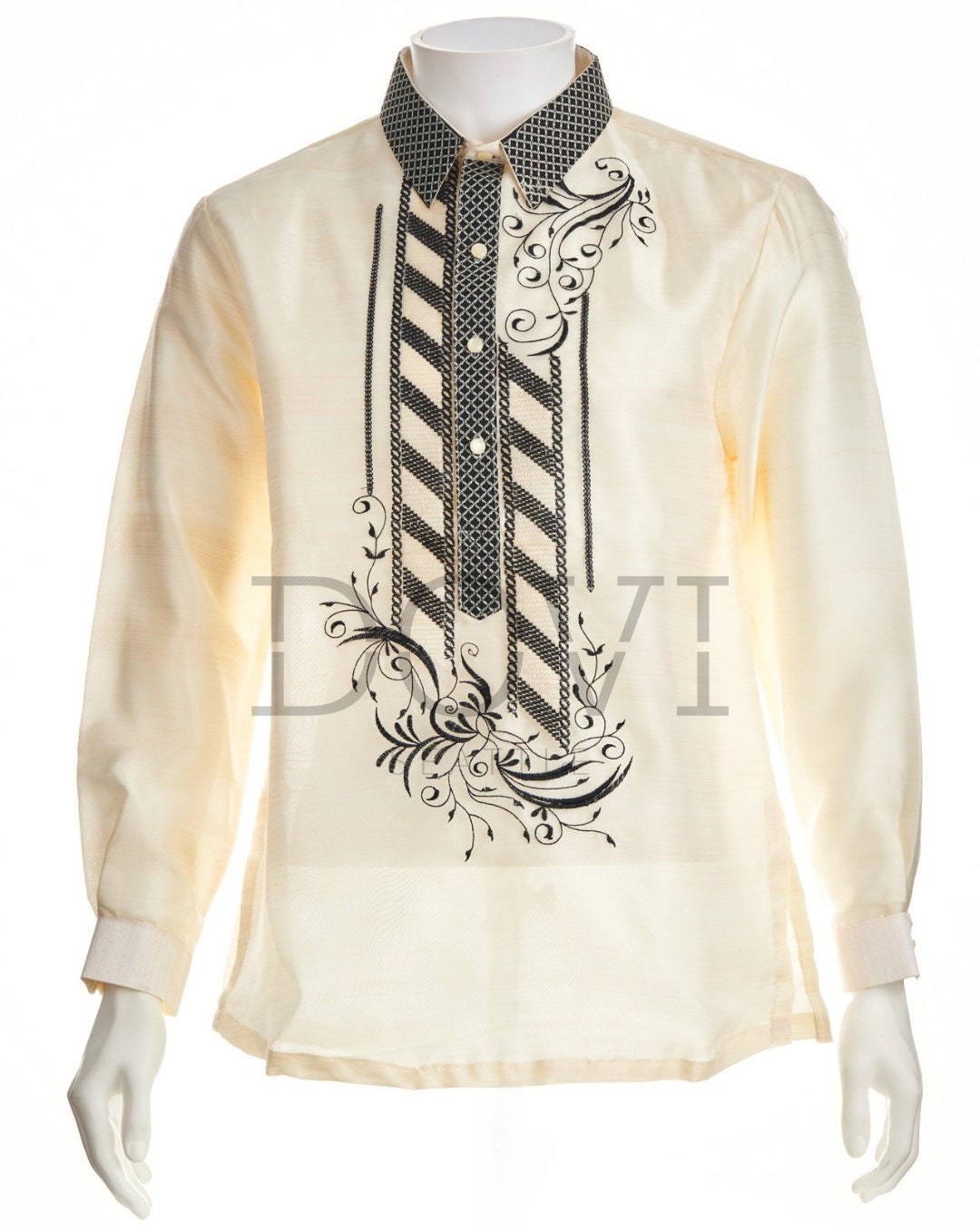 Modern Beige Barong Tagalog With Black & White Accents Filipino Formal ...