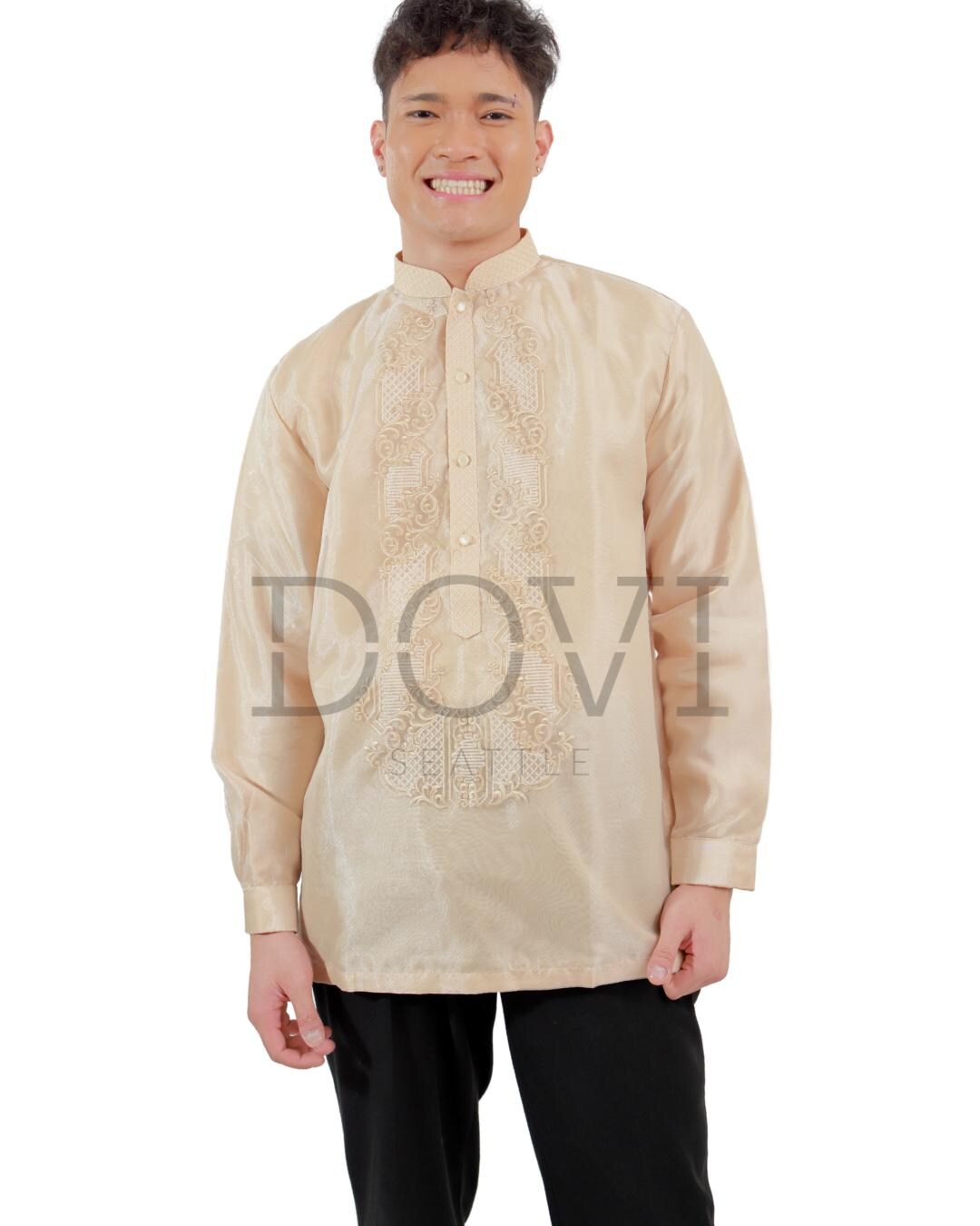Elegant Tan Modern Barong Tagalog: Filipino Formal Wear for Men's ...