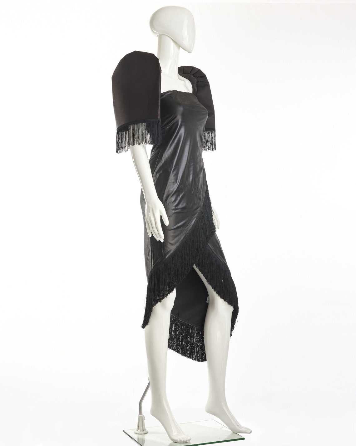 Elegant Black Vegan Leather Fringe Filipiniana Dress: Modern Twist on ...