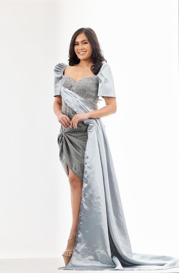 Elegant Silver Gray Modern Filipiniana Dress - Uzzo Collection ...