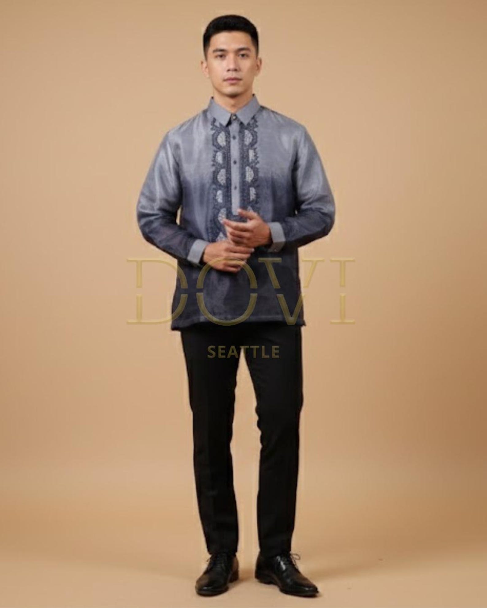 Ombre Navy Blue Barong Tagalog: Modern Embroidered Filipino Formal Wear ...
