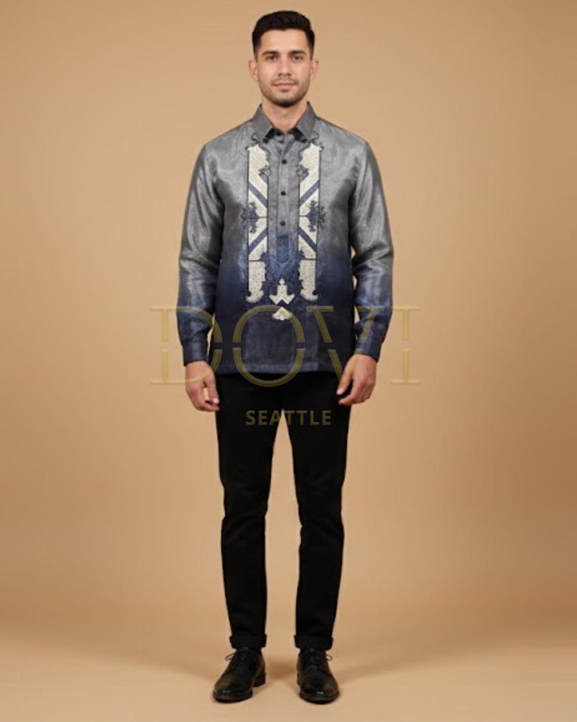 Ombre Navy Blue Barong Tagalog: Modern Embroidered Filipino Formal Wear ...