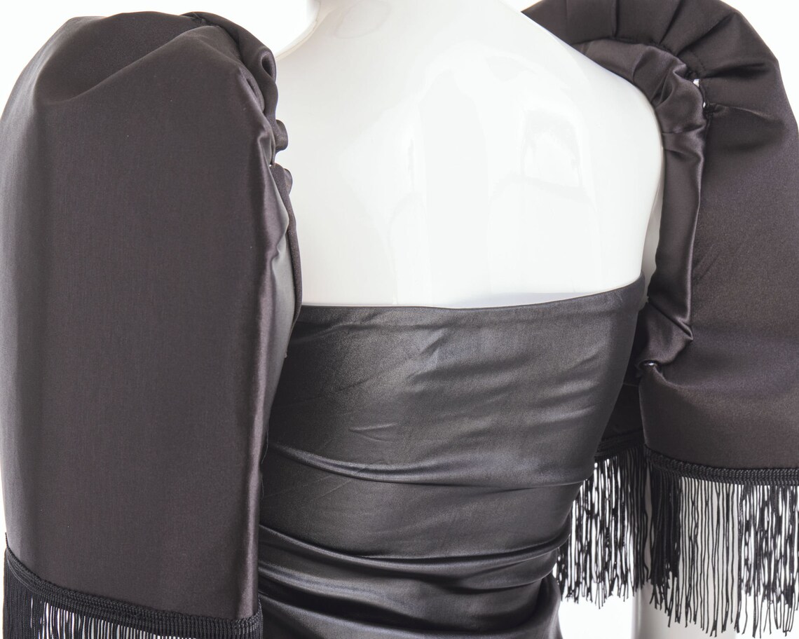 Elegant Black Vegan Leather Fringe Filipiniana Dress: Modern Twist on ...