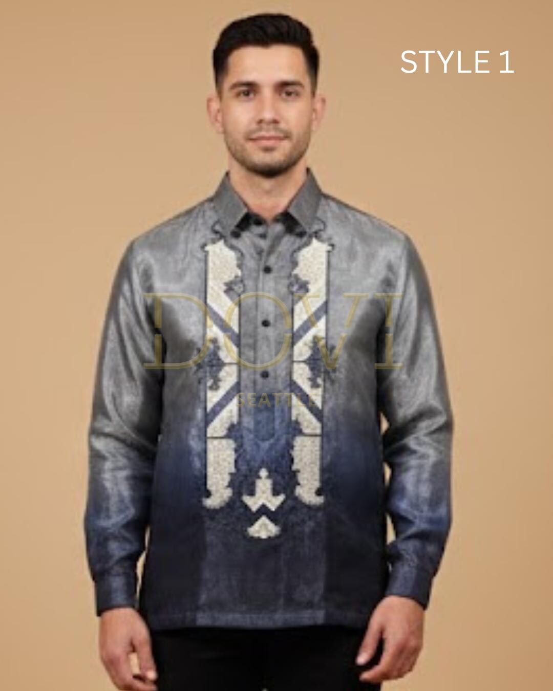 Ombre Navy Blue Barong Tagalog: Modern Embroidered Filipino Formal Wear ...