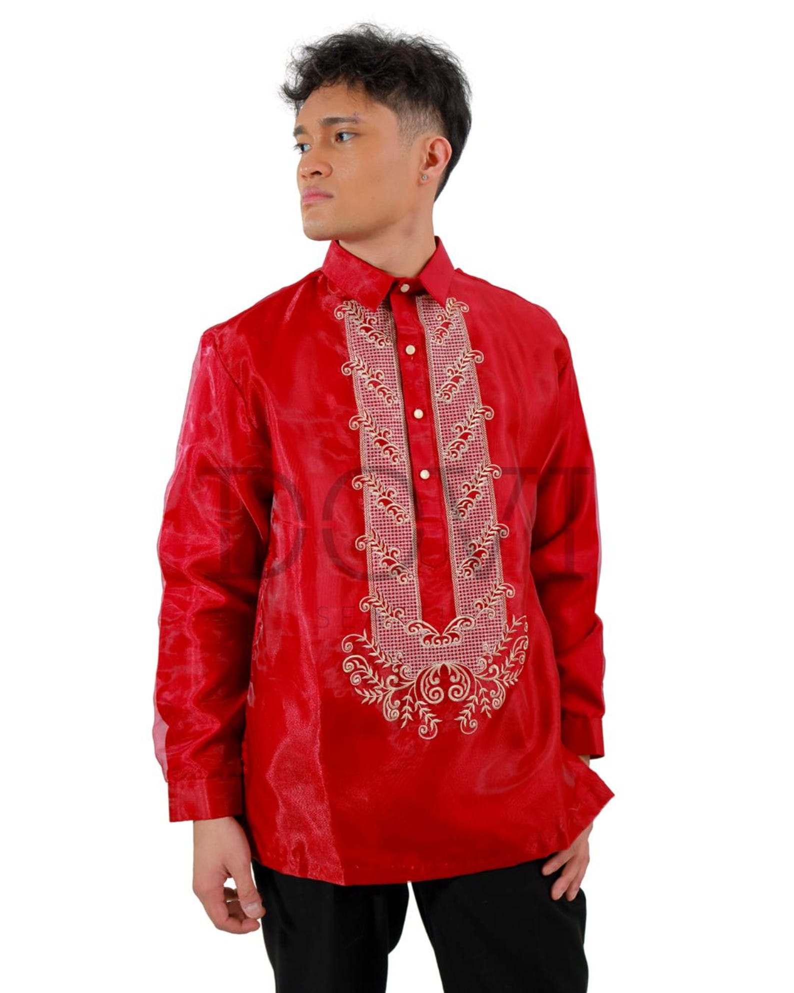 Stylish Red and White Modern Barong Tagalog for Filipino Formal ...
