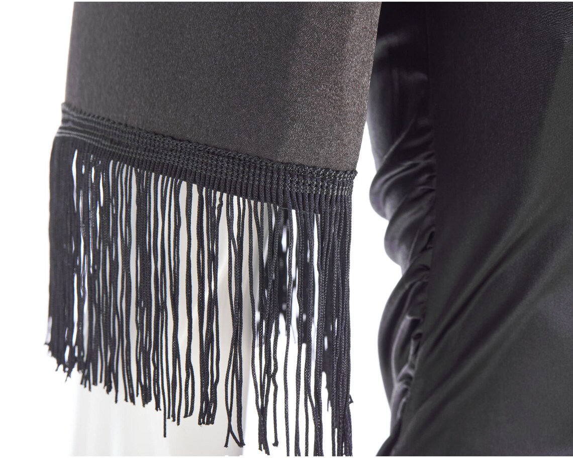 Elegant Black Vegan Leather Fringe Filipiniana Dress: Modern Twist on ...