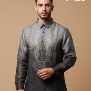 Sophisticated Gray Ombre Barong Tagalog - Modern Filipino Formal Wear ...