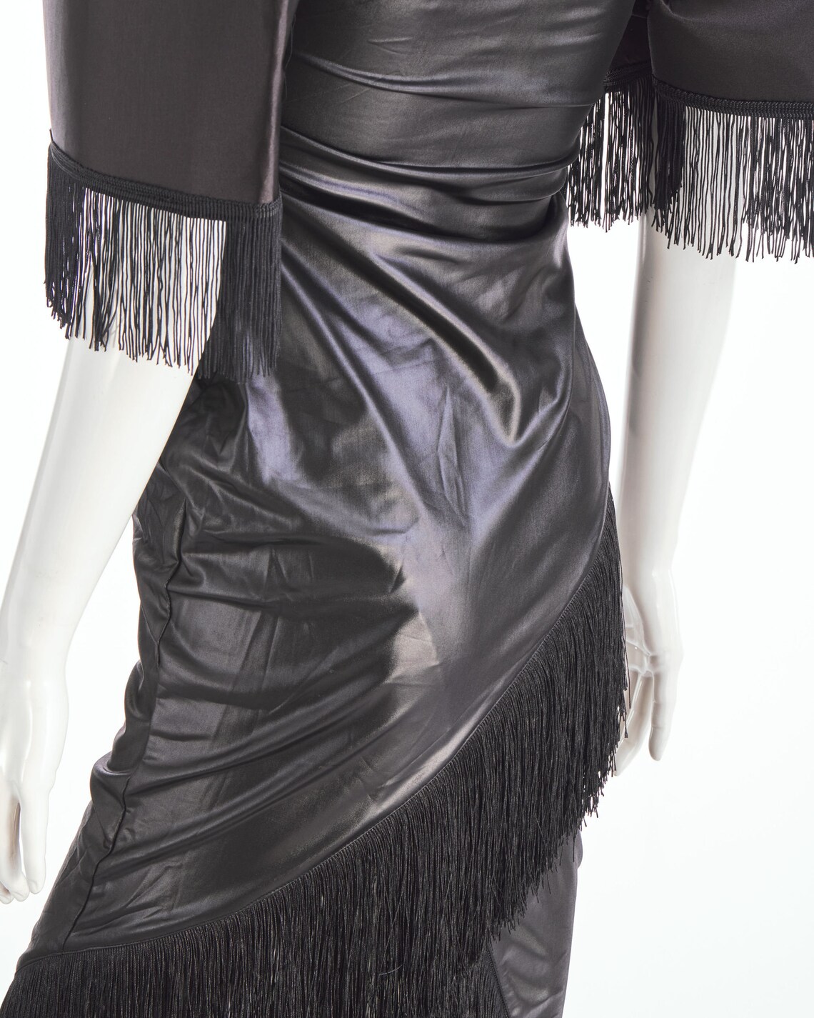 Elegant Black Vegan Leather Fringe Filipiniana Dress: Modern Twist on ...