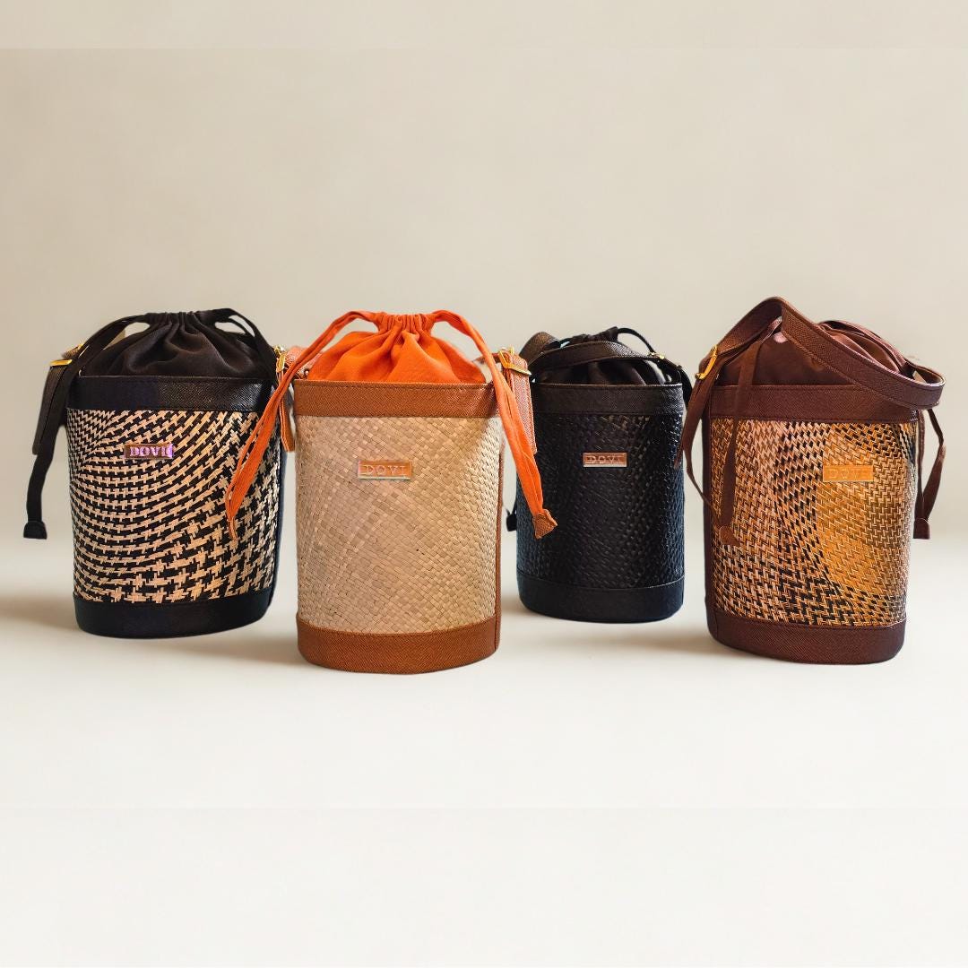 Round Bucket Bag With Vegan Leather & Gold Metal Accents - Etsy