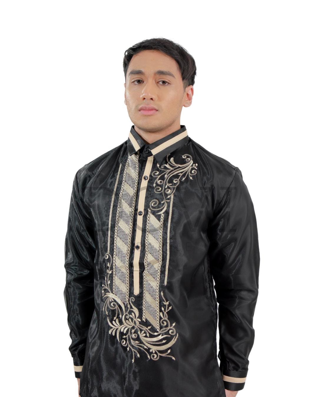 Elegant Black and Beige Modern Barong Tagalog - Filipino Formal Wear ...