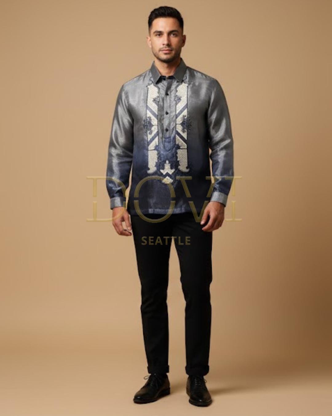 Ombre Navy Blue Barong Tagalog: Modern Embroidered Filipino Formal Wear ...