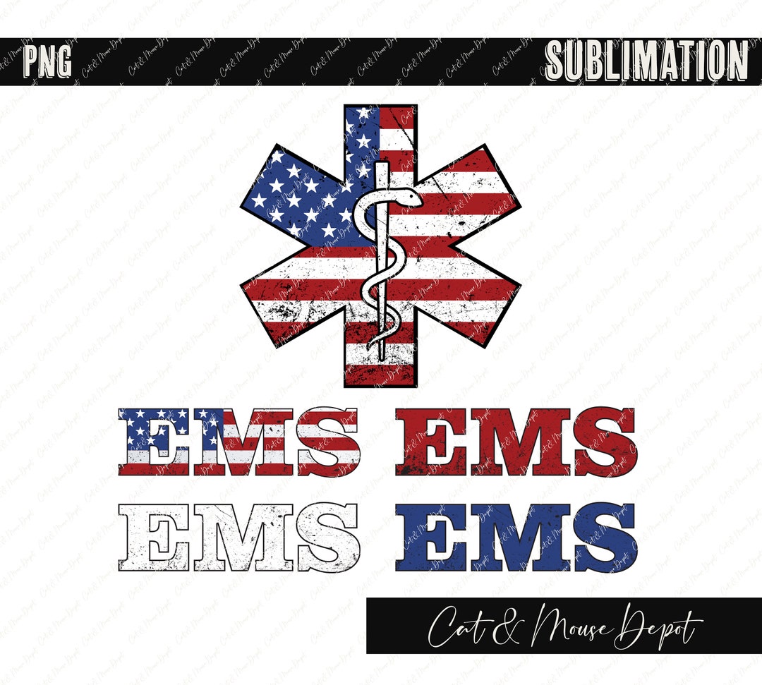 EMS Symbol Caduceus Distressed Flag Red White and Blue PNG Sublimation ...