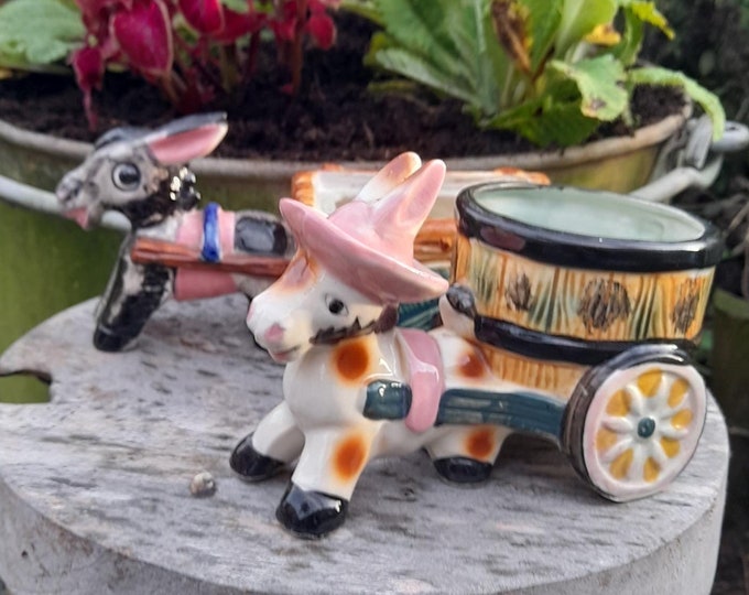 Vintage Ceramic Donkey Planters Cute Home Decor Flowerpot Succulent Planter Handpainted 1950s ...