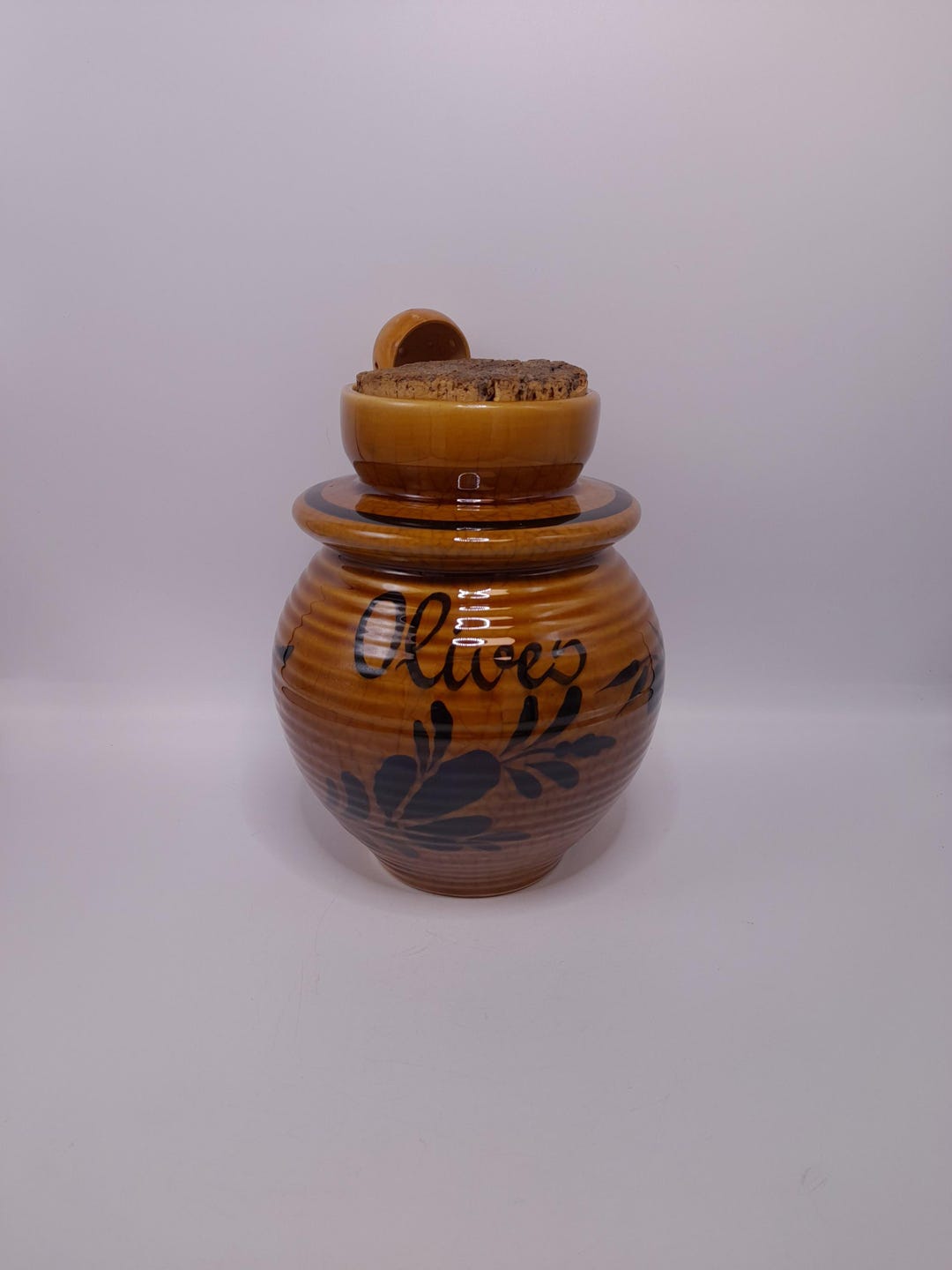 Vintage French Ceramic Olive Pot Stoneware Jar With Cork Lid and Wooden ...