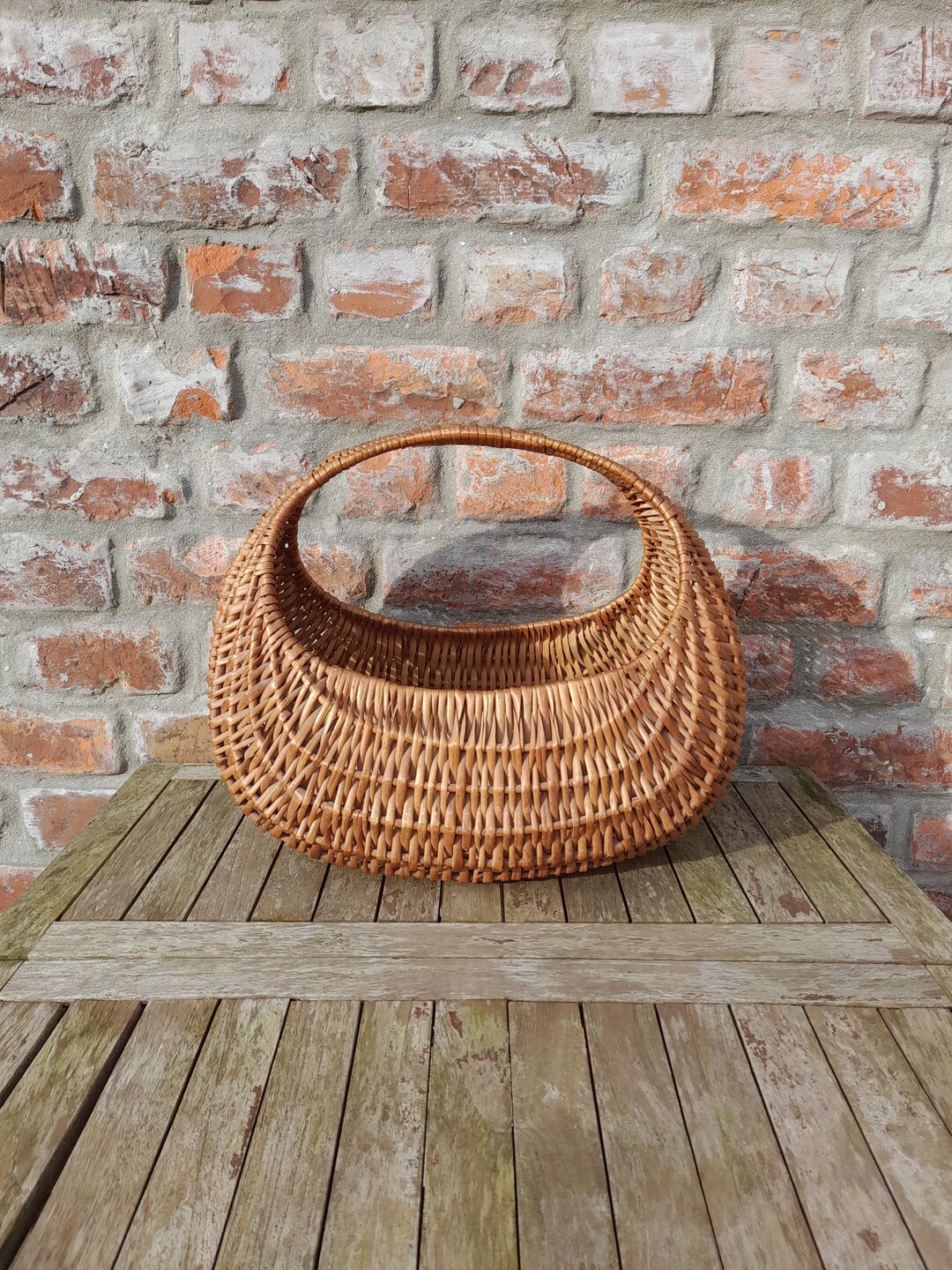 Vintage Wicker Basket 50s 60s Picnic Basket Purse Natural Look Gondola ...