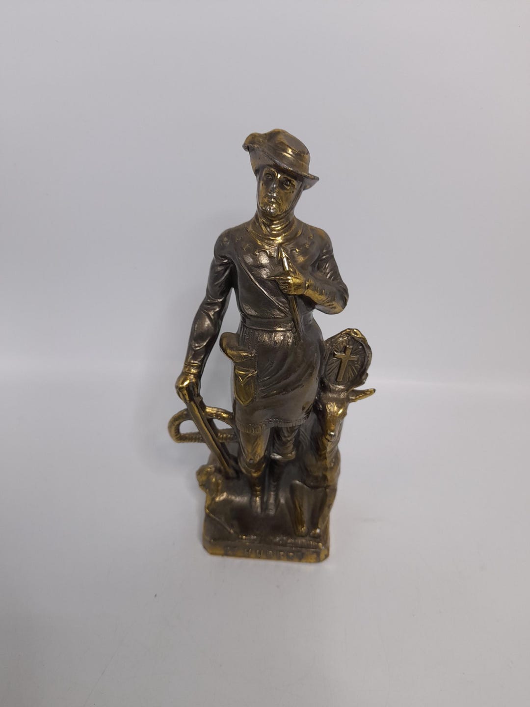 Vintage Cast Statue Saint Hubert Hubertus & Holy Cross Deer of Liege ...