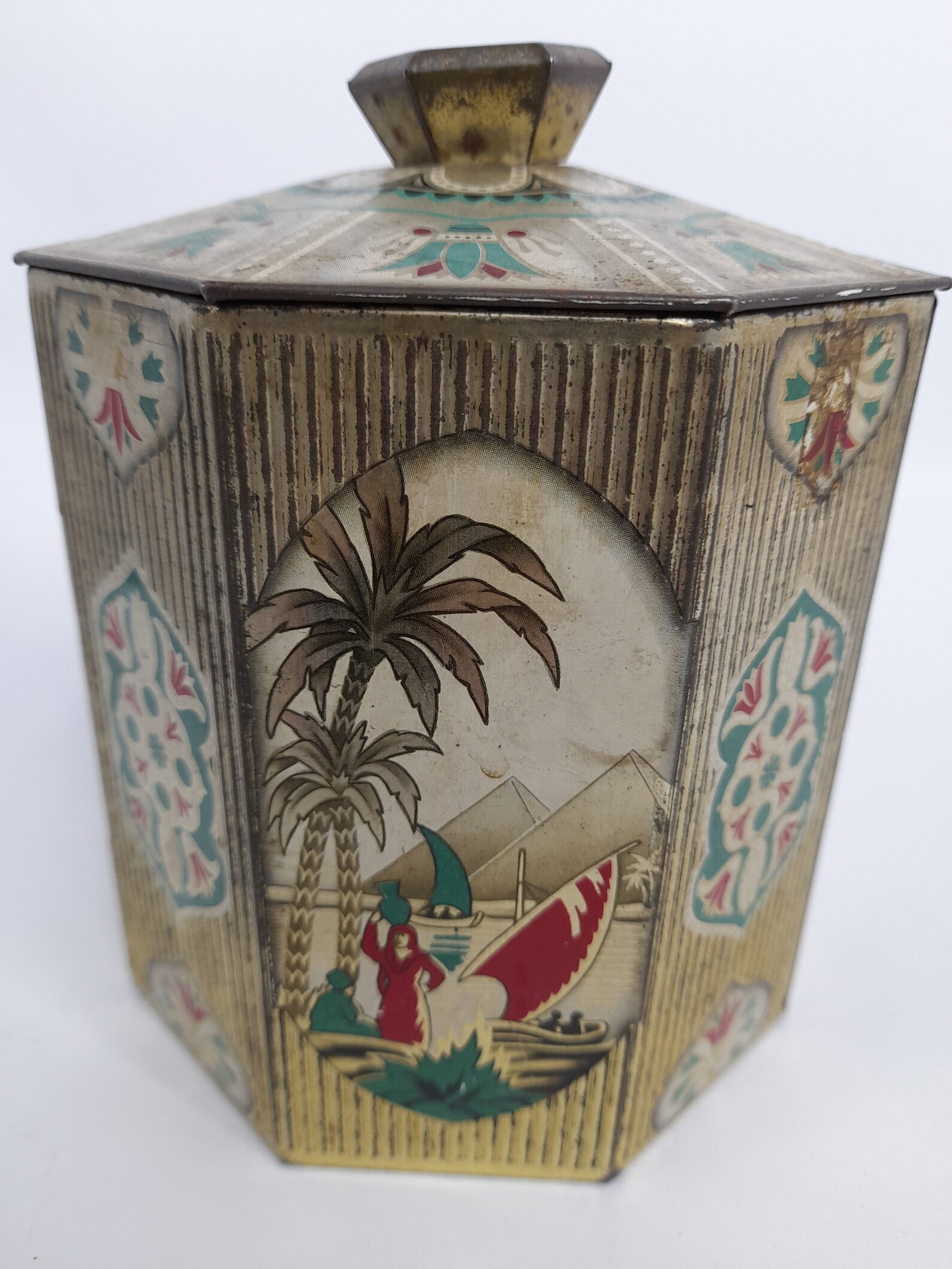 Vintage Tin Container Egyptian Scènes Tin Can Pyramids Sphinx Giza ...
