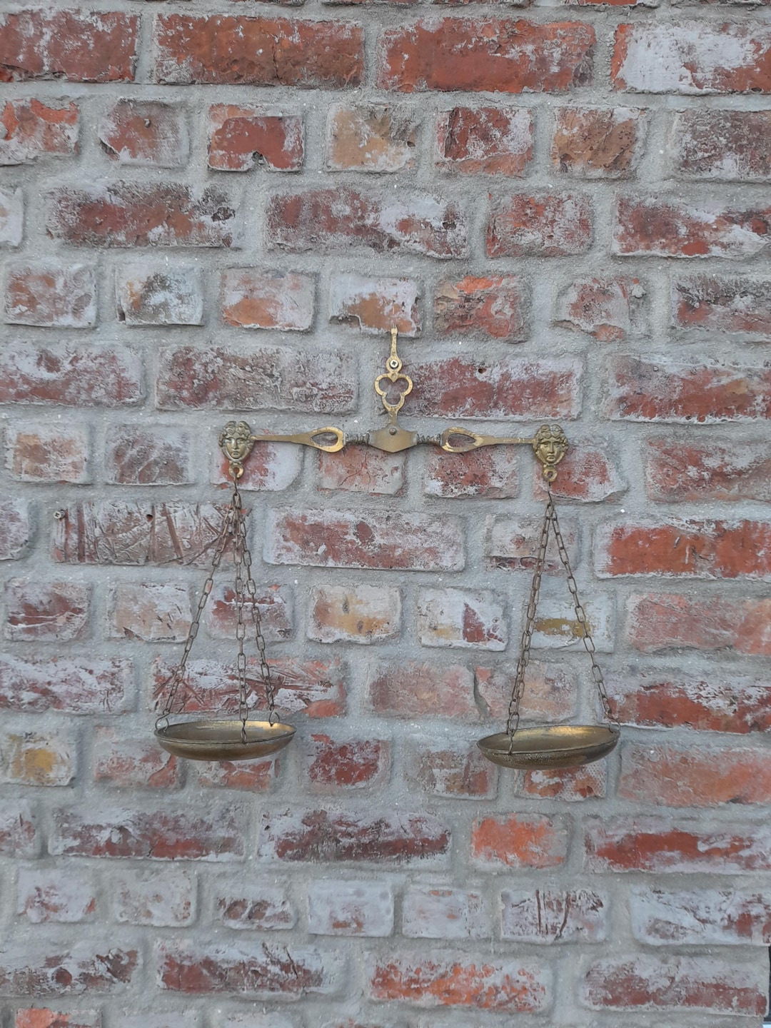 Vintage Brass Hanging Weigh Scale With Greek Style Face and Brass Chain ...