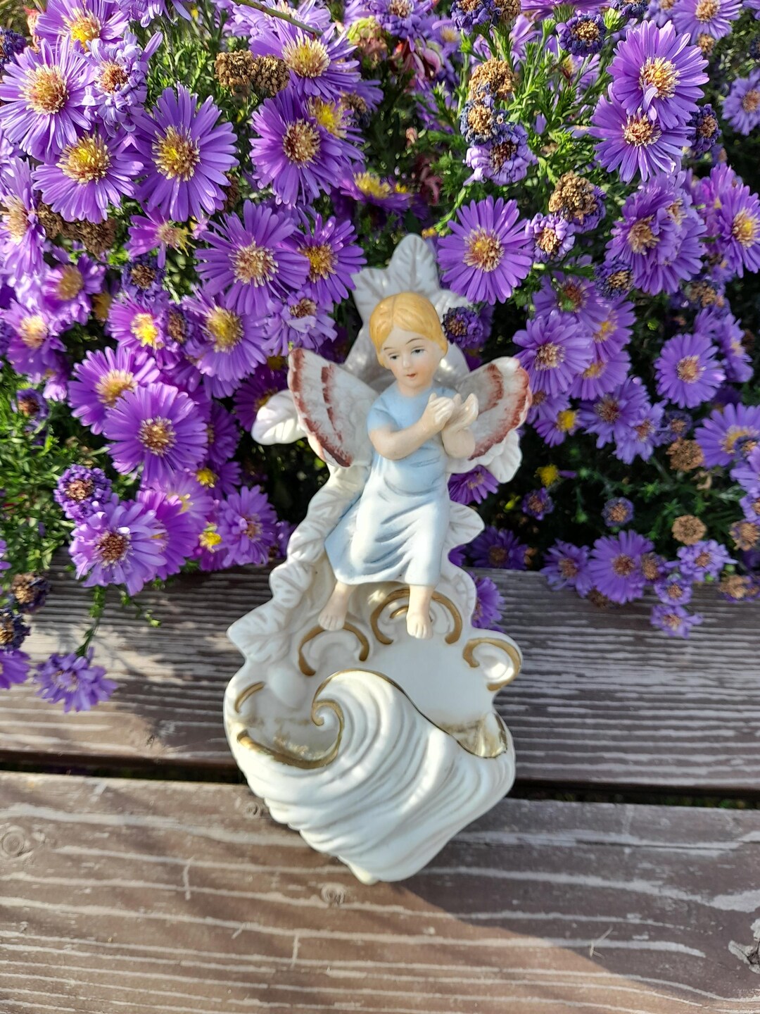 Vintage French Porcelain Holy Water Font With Cherub Angel Above Clouds ...