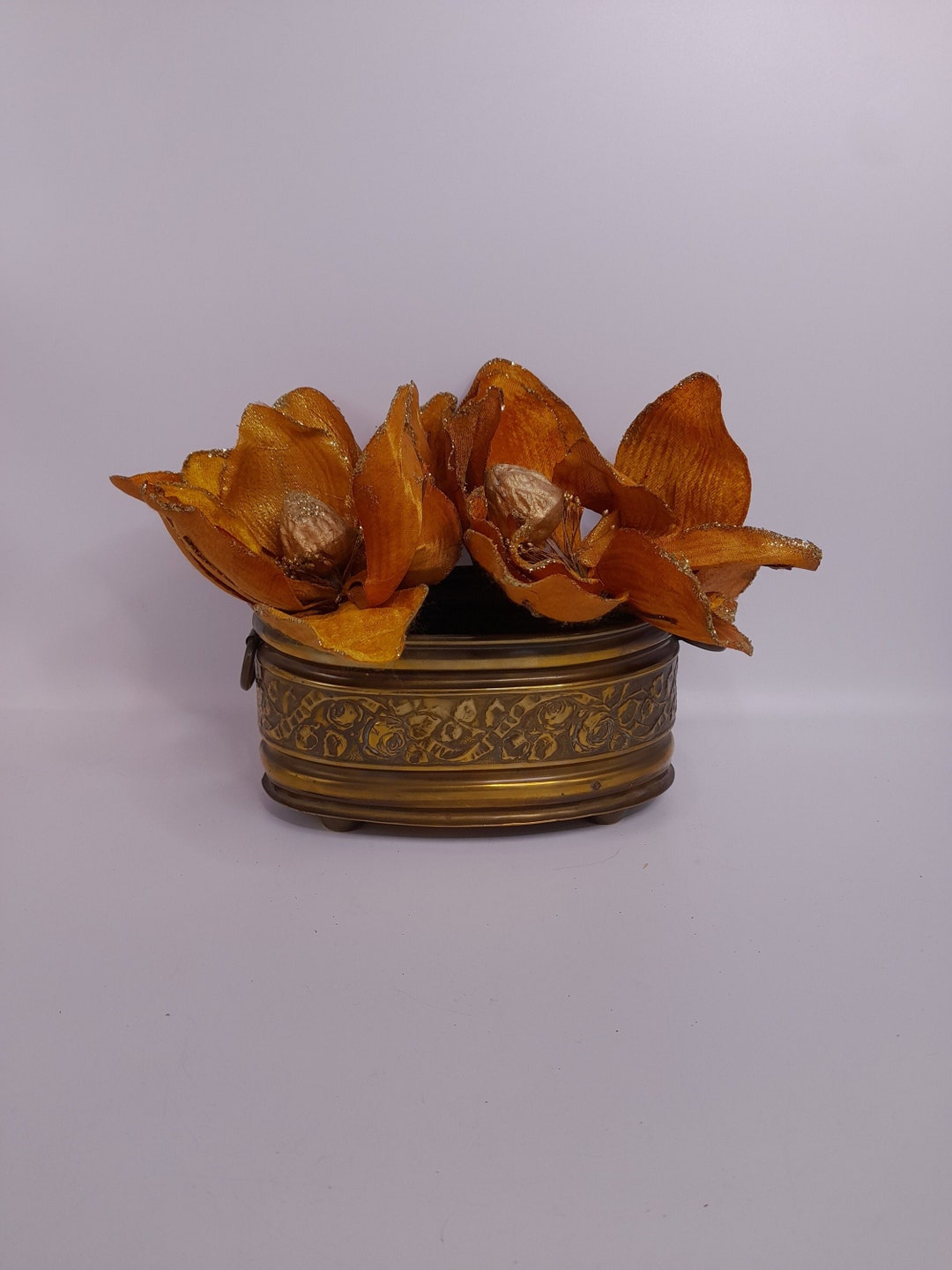 Vintage Brass Mini Planter Box With Floral Rose Pattern and Feet. - Etsy