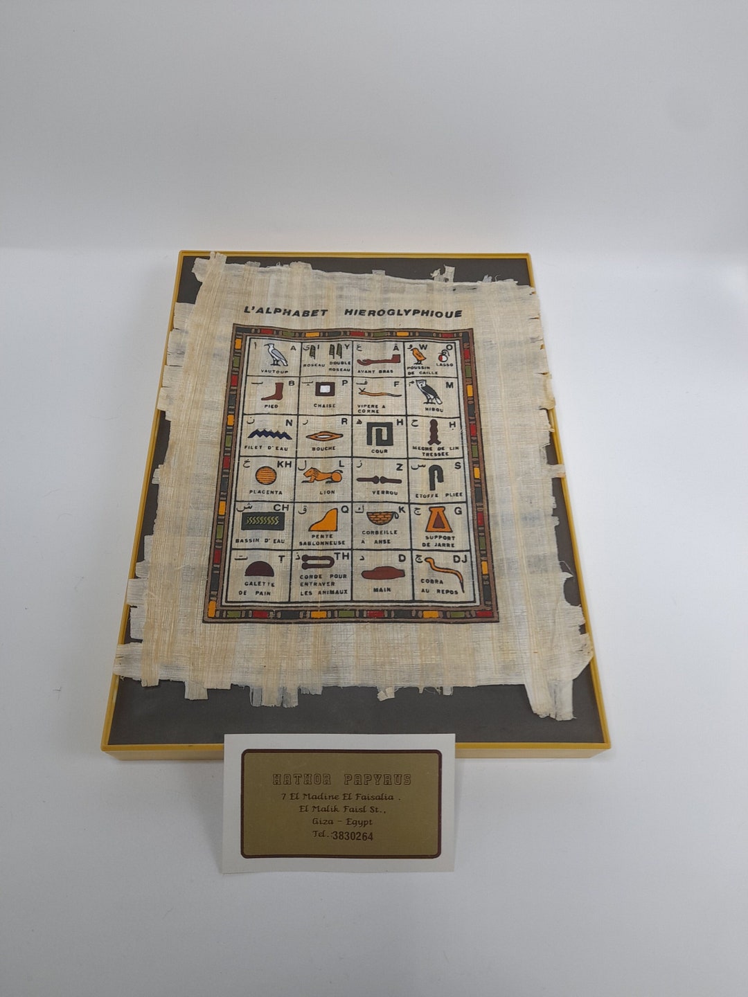 Impression de papyrus égyptien vintage de l'alphabet en hiéroglyphes ...